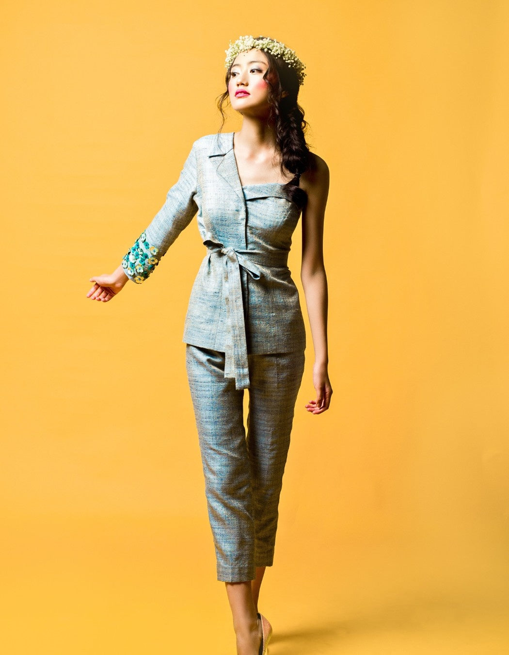 Blue One-Shoulder Blazer Set – Nitara Dhanraj