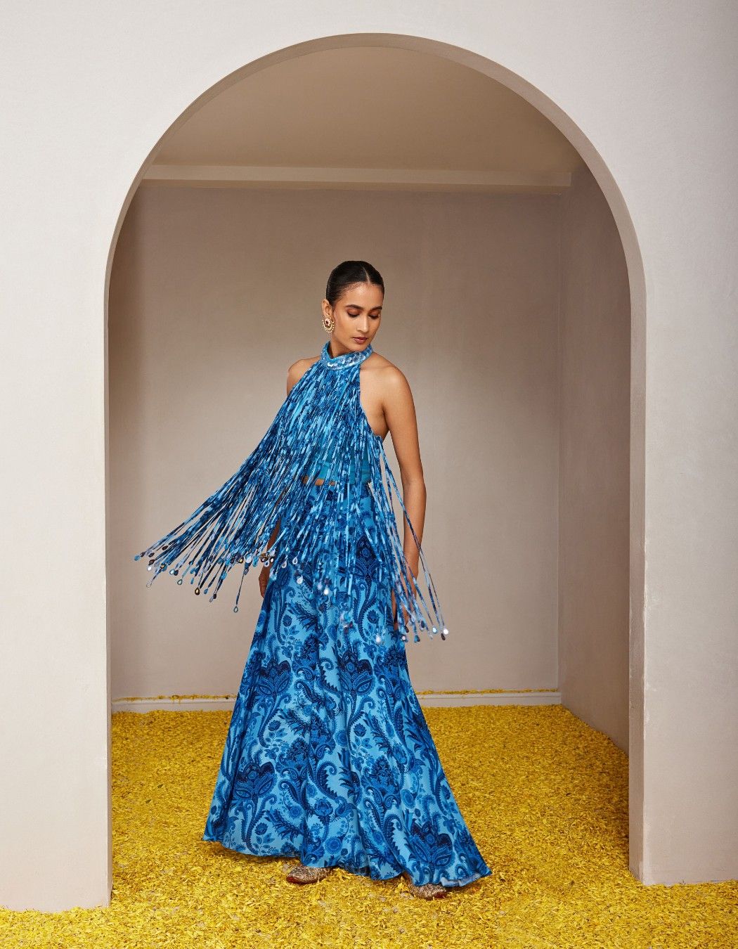 Krishna Blue Tassel Blouse & Sharara – Nitara Dhanraj Label
